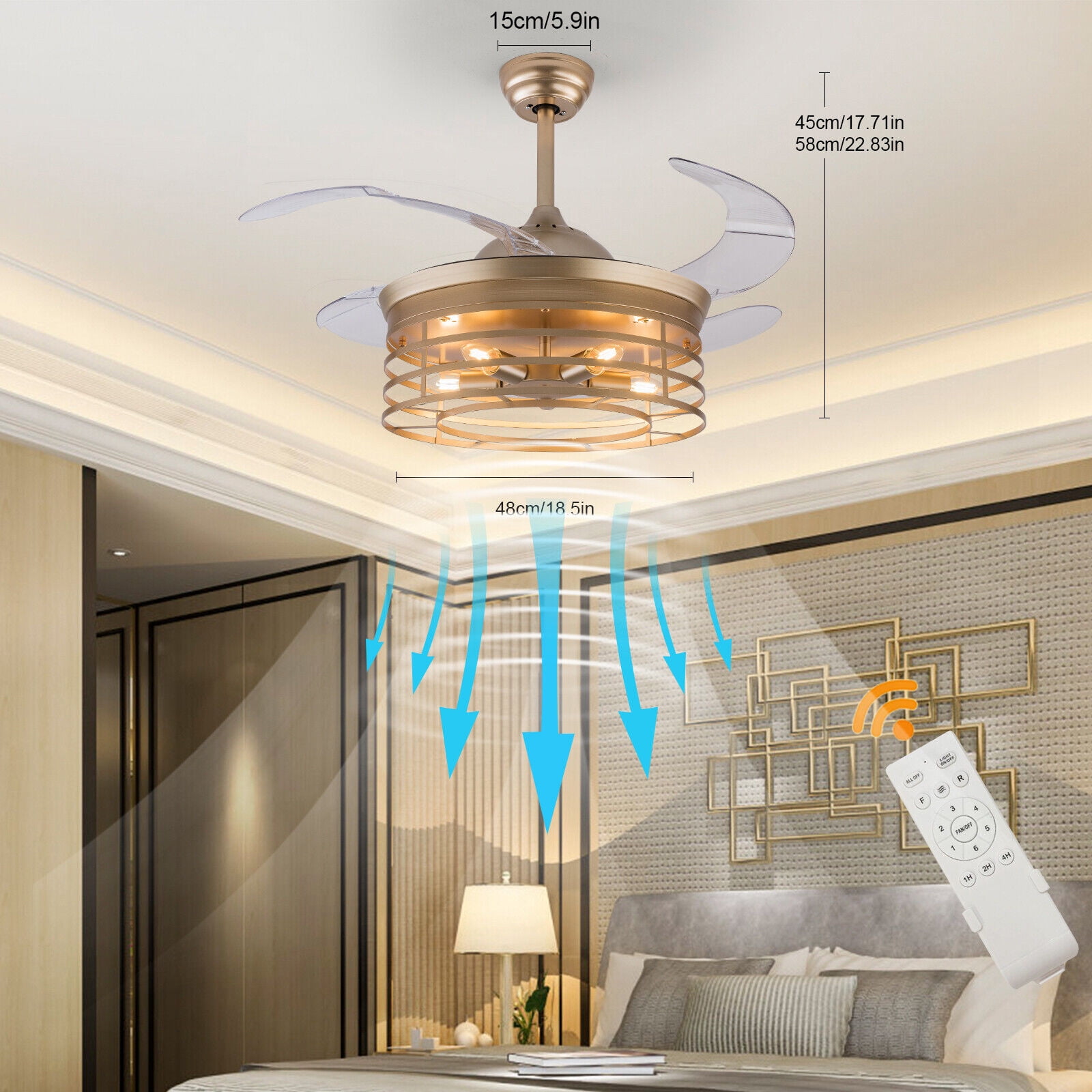 42" Modern LED Ceiling Fan Light Retractable Blades Pendant Lamp ...