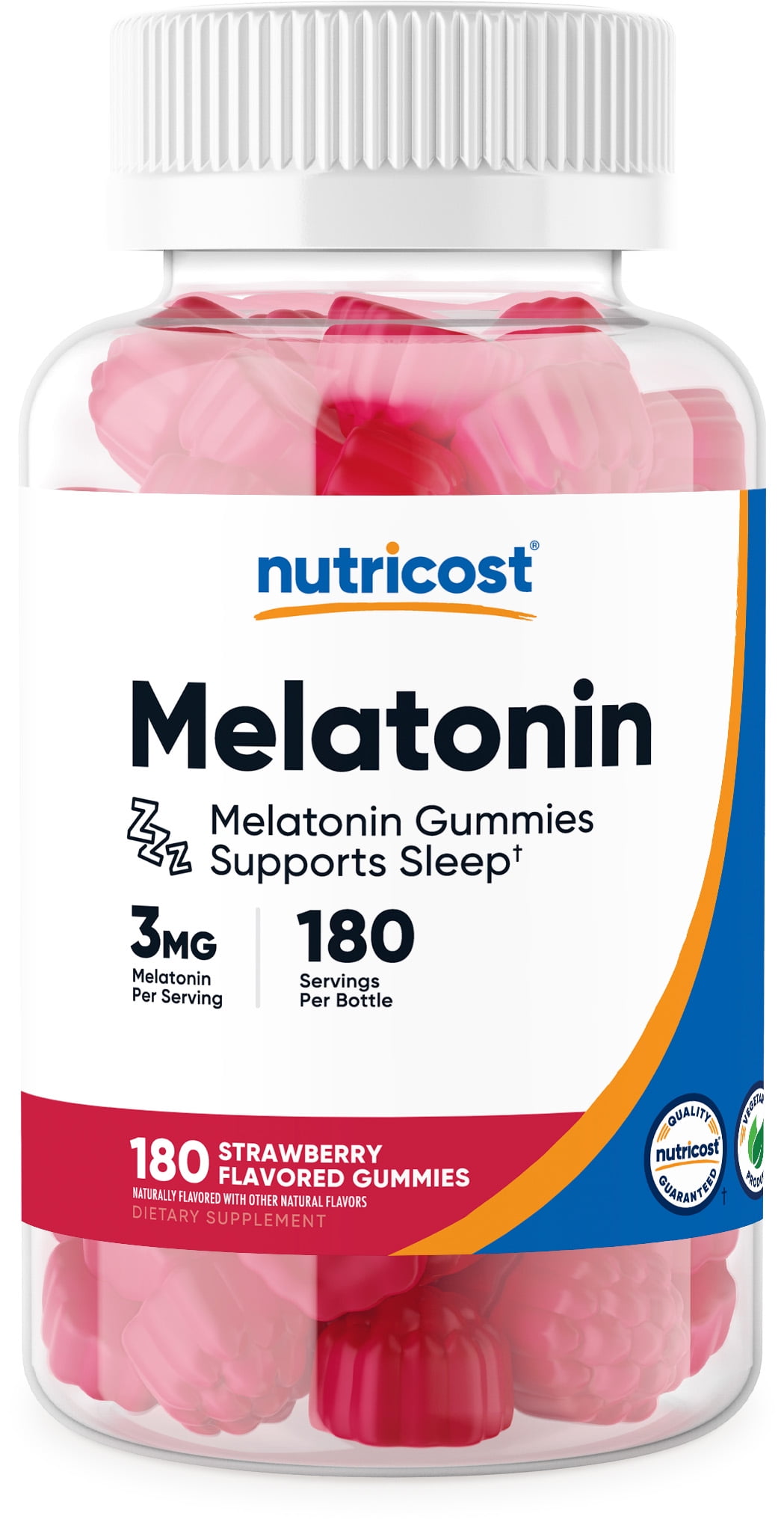 Nutricost Melatonin 3mg, 180 Gummies, Strawberry Flavored Supplement ...
