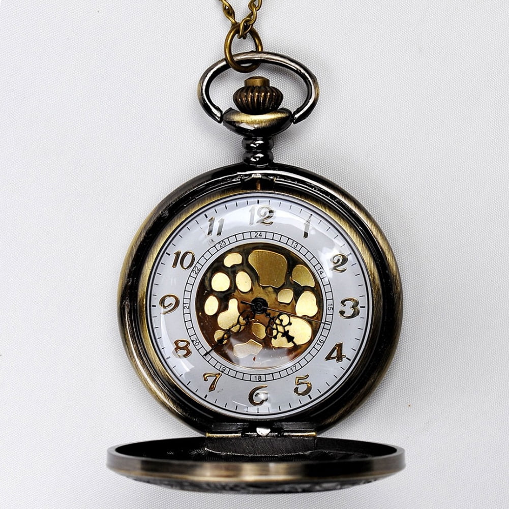 Wharick Retro Antique Bronze Pocket Watch, Round Dial Double Display ...