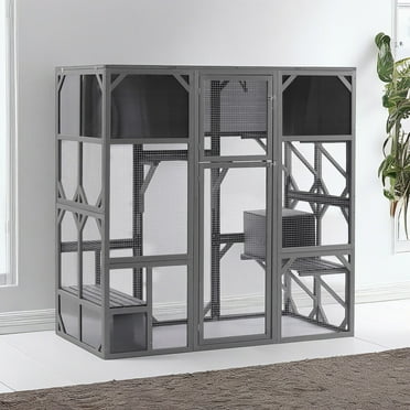 PawHut Extra Large Outdoor Kitten House Patio Playground, Wooden Cat ...