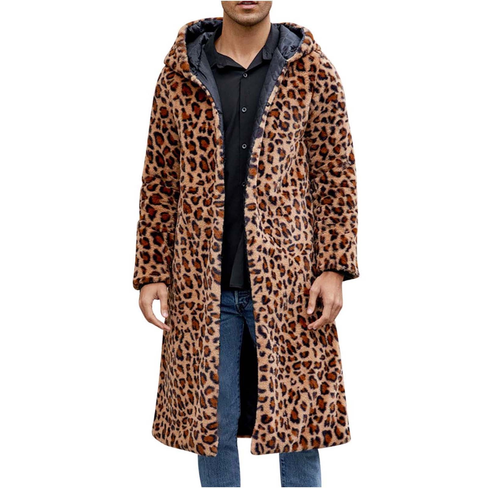 Click here for Fengqque Mens Winter Warm Leopard Faux Fur Long Le... prices