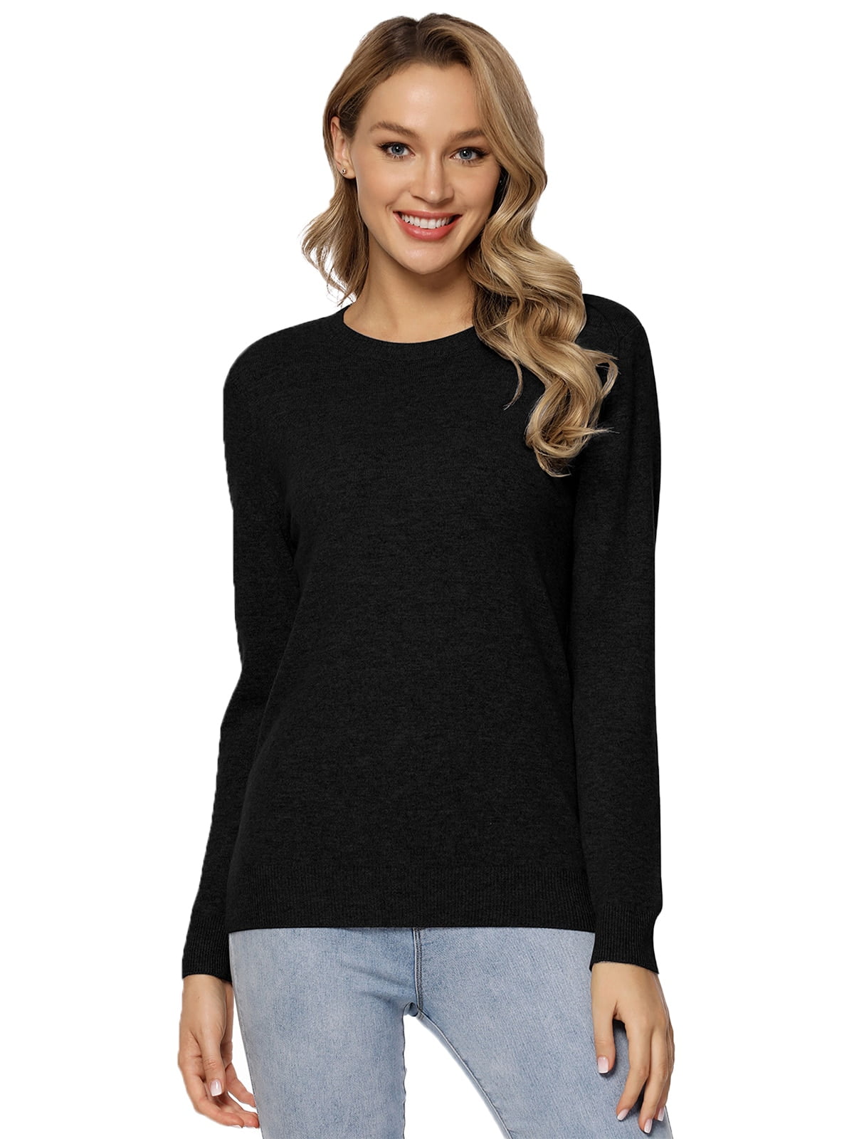 LANPULUX Black Sweaters Knit Sweaters for Women 100 Merino Wool Womens ...