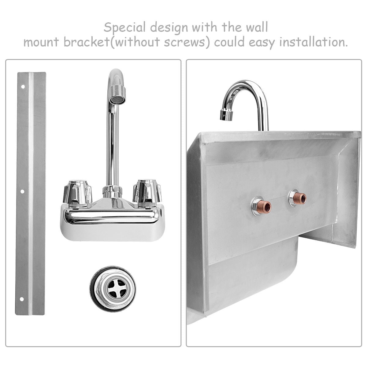 Costway Commercial Stainless Steel Wall Mount Hand Washing Wash Sink ...