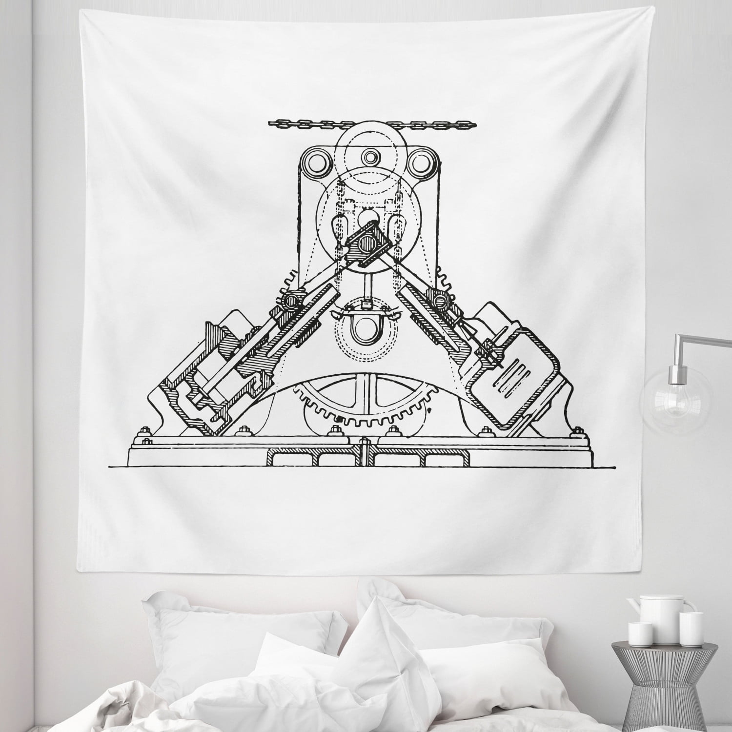Engineering Theme Tapestry, Antique Vintage Mechanic Machine Inner ...