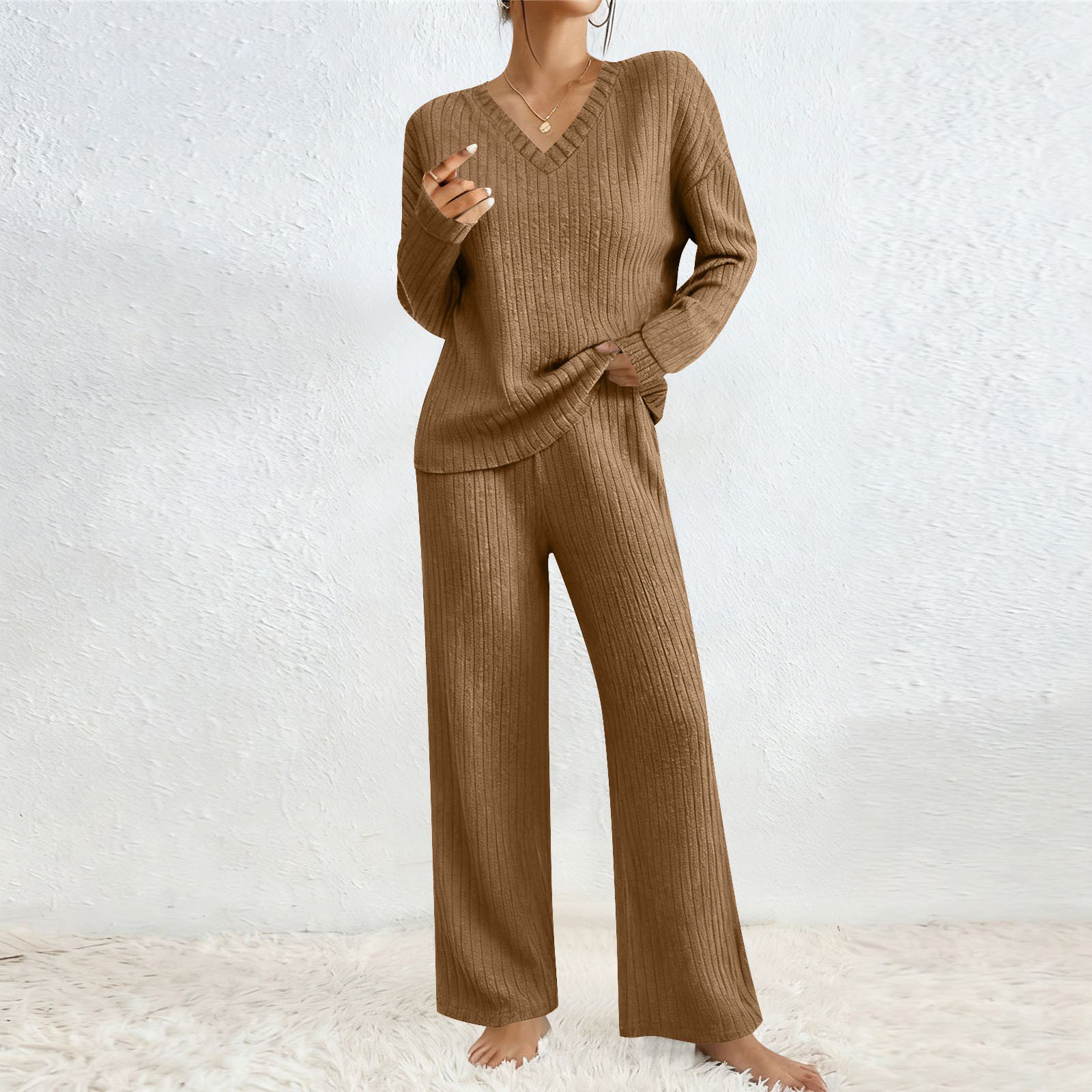 Click here for Nsxcdh Womens Fall Winter Solid Long Sleeve Pajama... prices
