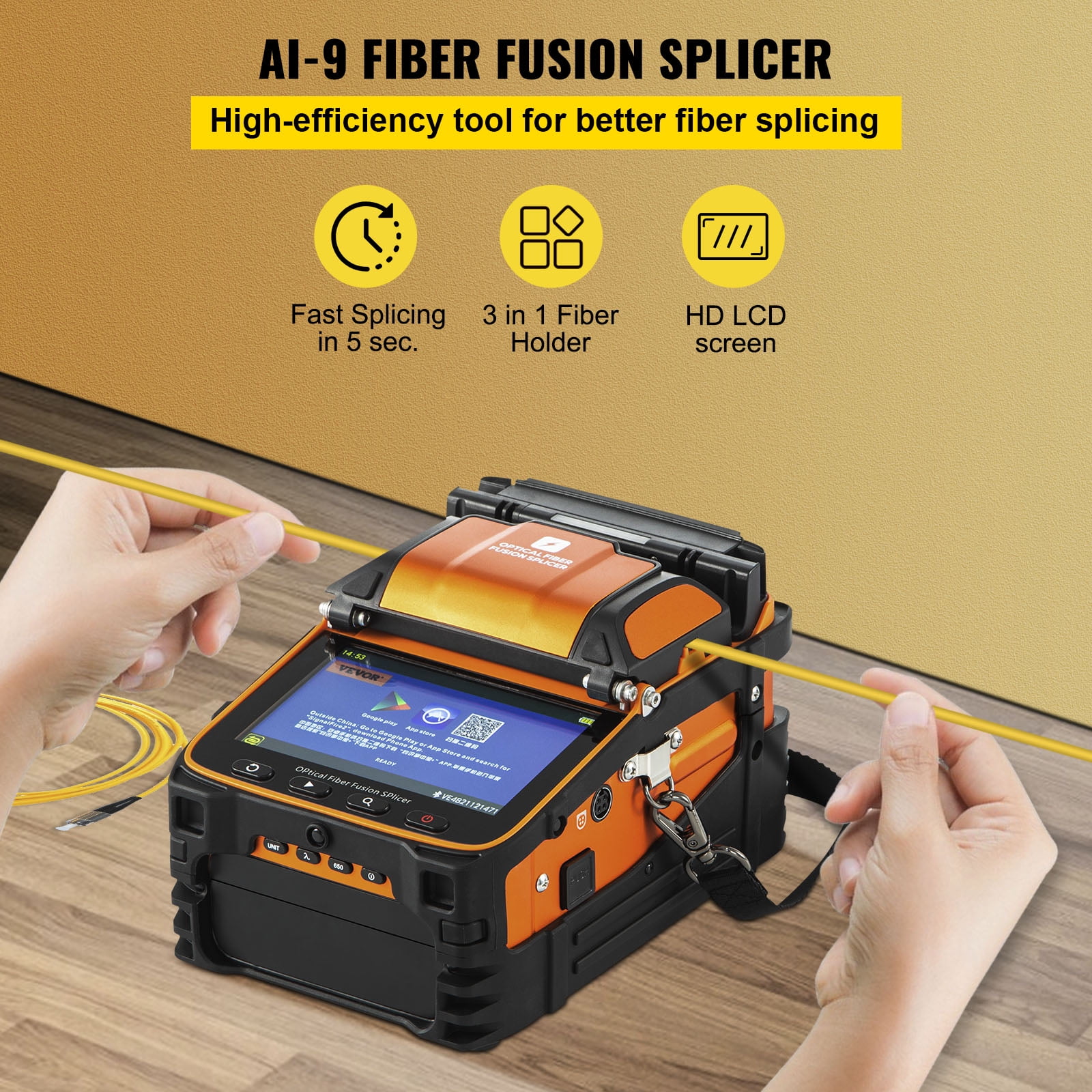 VEVOR Fiber Fusion Splicer Automatic Focus A-80S FTTH Optic Kit 5 Inch ...