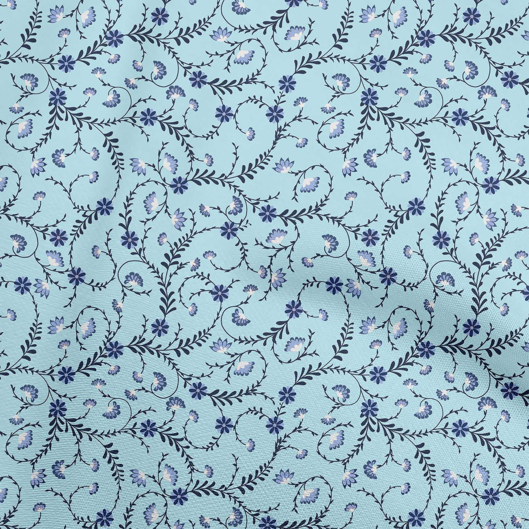 oneOone Cotton Poplin Baby Blue Fabric Florals Fabric For Sewing ...