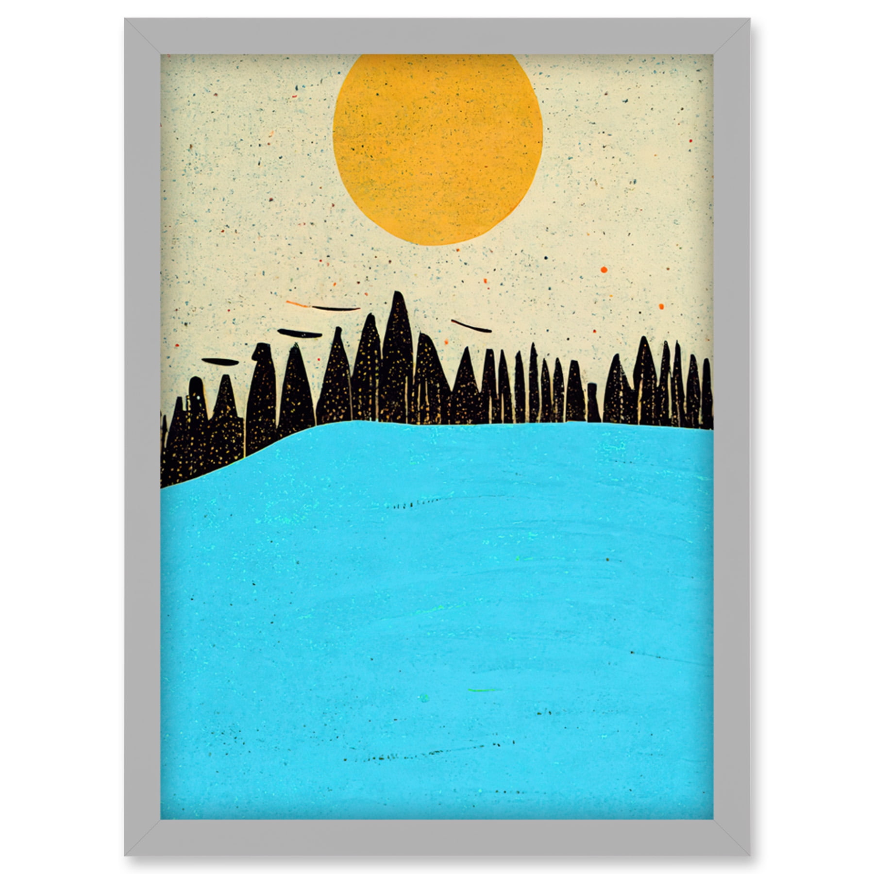 Modern Boho Abstract Sea And Cliffs Large Yellow Summer Sun Artwork Framed Wall Art Print A4 ...