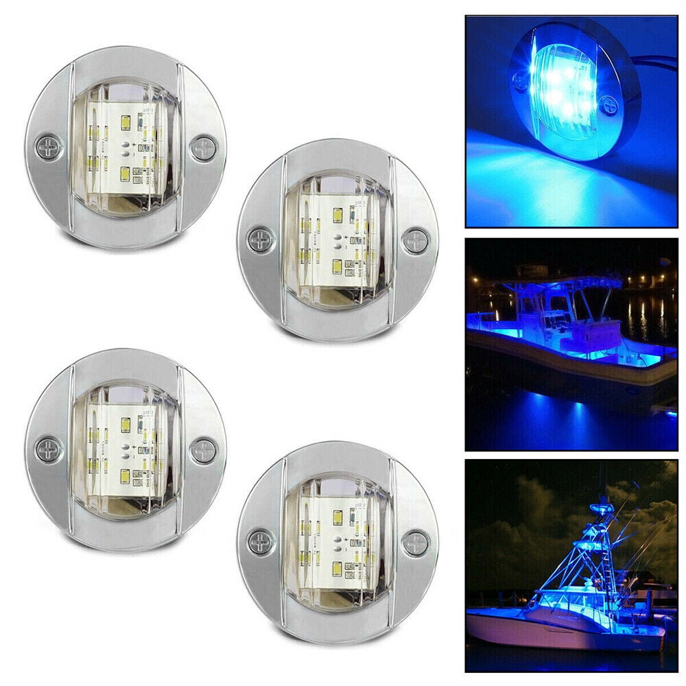 4x Round Marine Boat LED Stern Lights Blue Cabin Deck Courtesy ...
