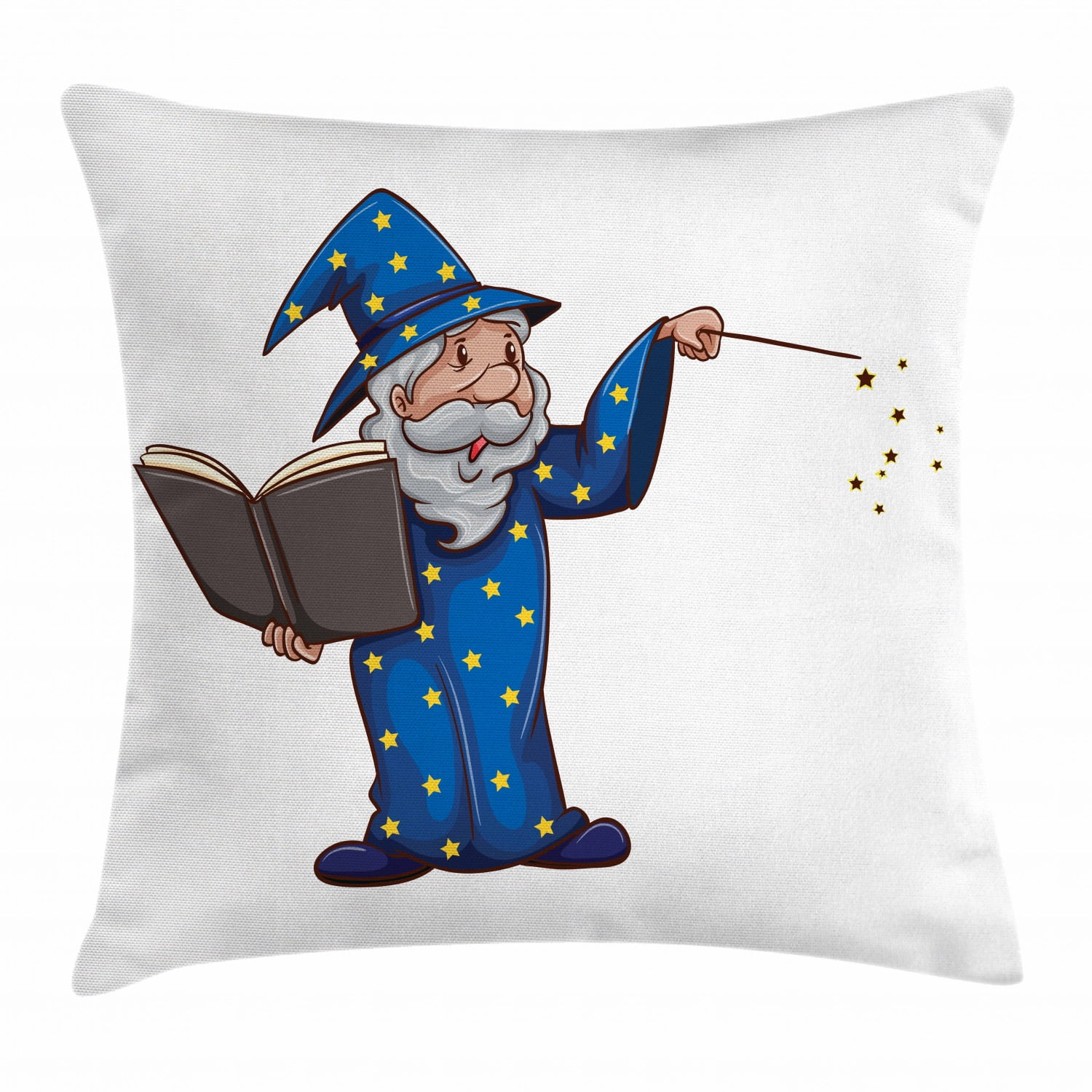 Wizard Throw Pillow Cushion Cover, Sorcerer Man in a Blue Costume with ...