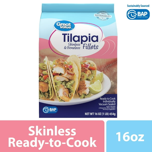 Great Value Frozen Tilapia Skinless & Boneless Fillets, 1 lb - Walmart.com