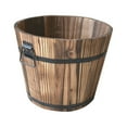 6x Small Outdoor Vintage Wood Barrel Planter, Wooden Garden Flower Pot ...