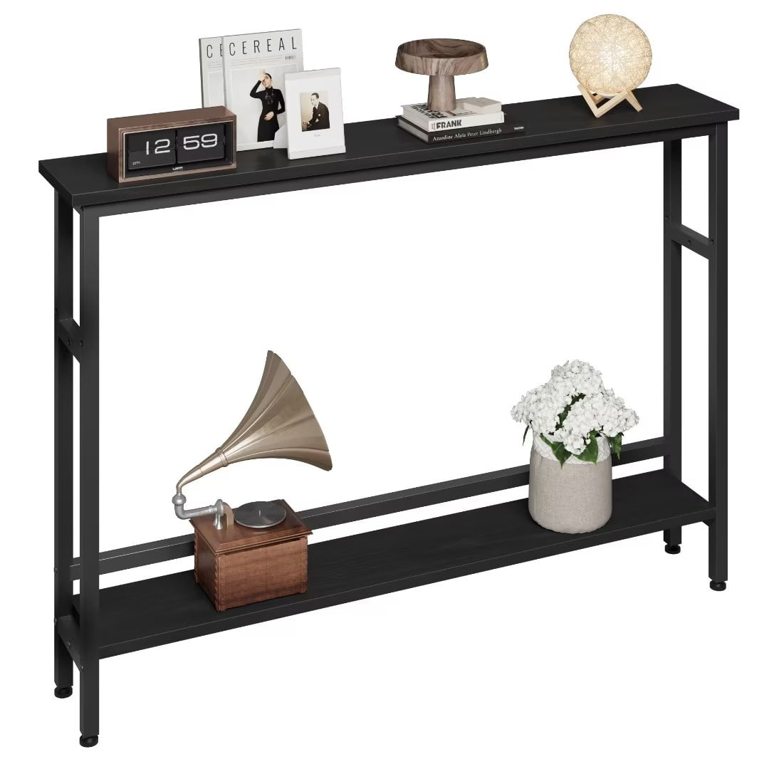 Narrow Console Table, 2 Tier Skinny Sofa Table with Adjustable Shelf, Black - Walmart.com