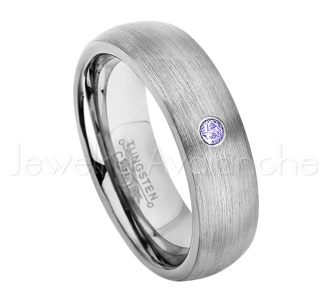6mm Brushed Dome Tungsten Ring - 0.07ct Solitaire Tanzanite Ring ...