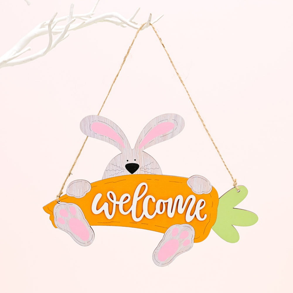 Spring Wooden Easter Welcome Door Sign Front Door Rabbits Bunny Easter ...