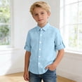CONZONE Children Boys T Shirt Solid Color Long Sleeve Lapel Button Down ...