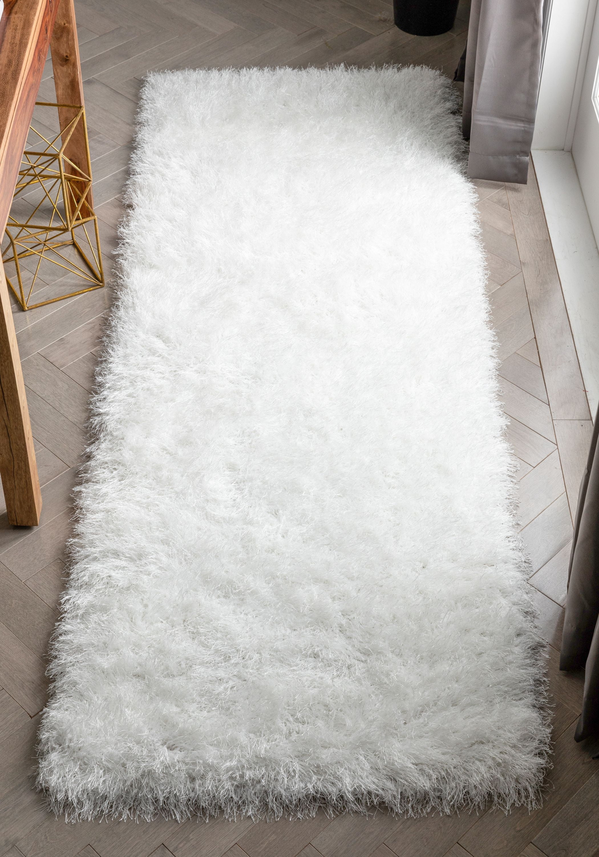 Well Woven Chie White Kuki Collection Ultra Shag Runner Rug 2x7 (2'7" x ...