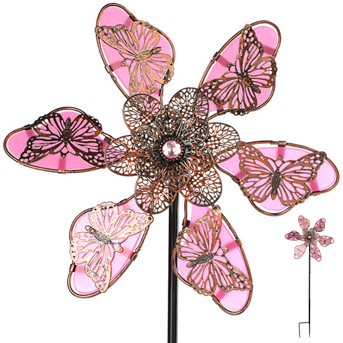Littleduckling Metal Iron Wind Spinner with Garden Stake 90CM Butterfly ...