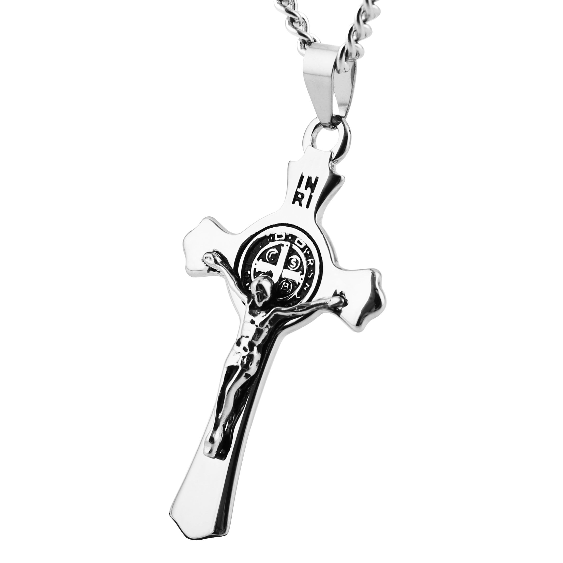 HZMAN Stainless Steel Saint St St. Benedict Crucifix Cross Pendants ...