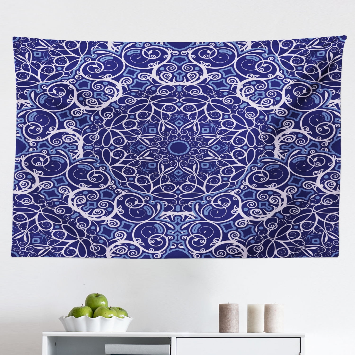 Navy Blue Tapestry, Ocean Waves Inspired Design with Digital Reflection ...