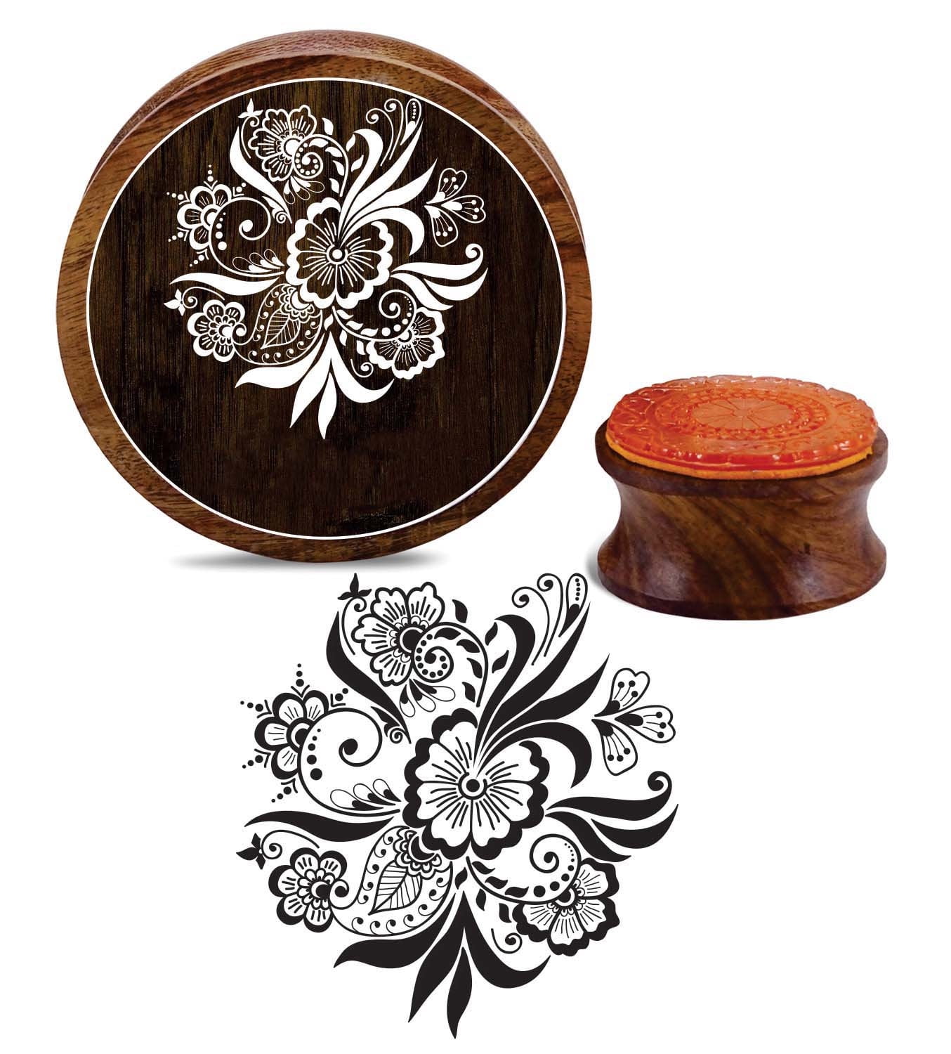Printtoo Wooden Rubber Stamp Floral Mandala Pattern Round Stamps-2 Inch ...