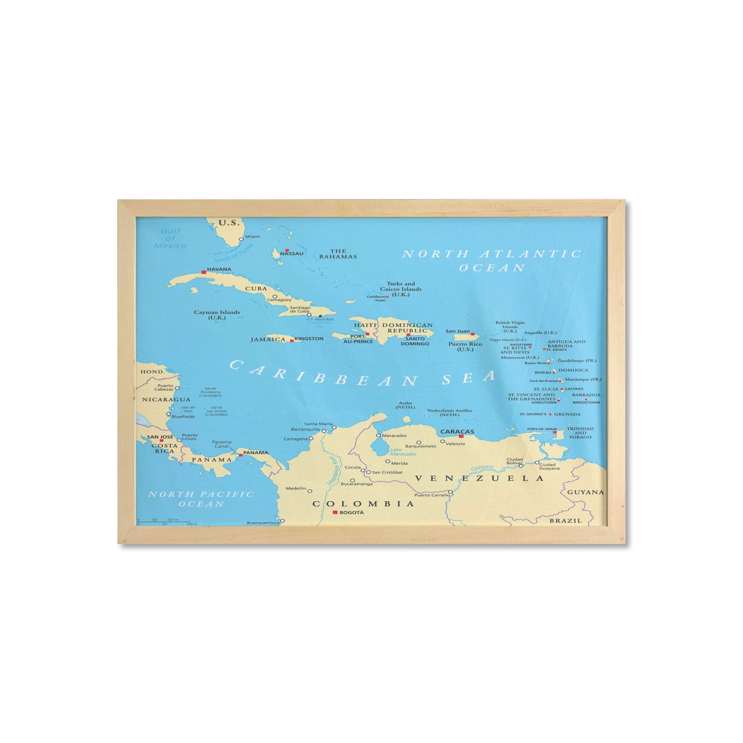 Wanderlust Wall Art with Frame, Caribbean Political Map Capitals ...