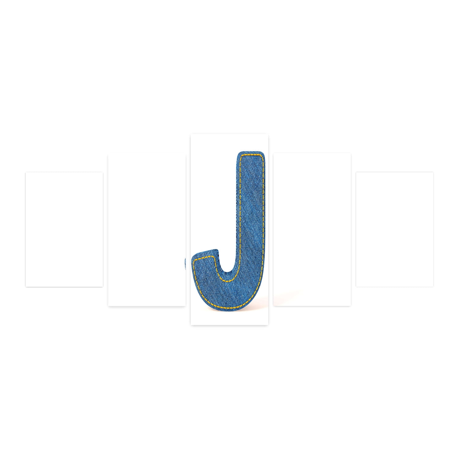 Letter J 5 Panels Acrylic Glass Wall Art, Blue Jean Patterned Denim ...
