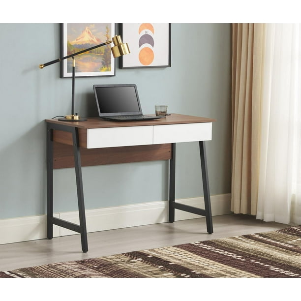 Mainstays 2 Drawers Computer Desk with USB Charger, 39.4' Study Writing ...