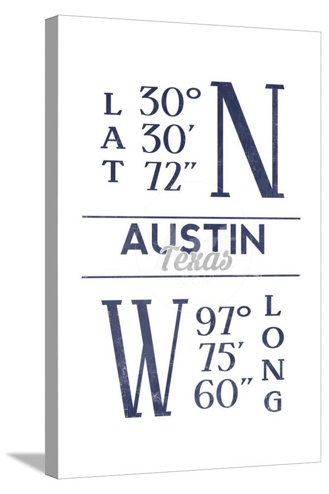 Austin, Texas Latitude and Longitude Blue, Stretched Canvas Wall Art by ...