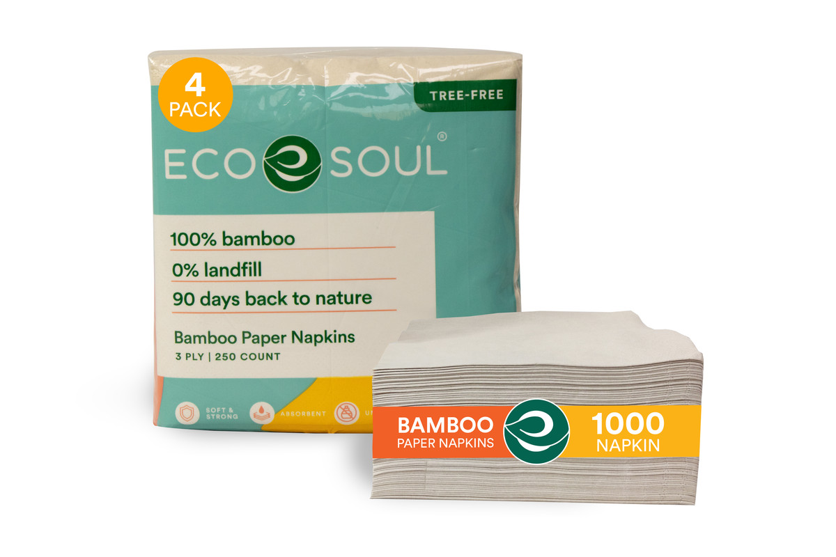 ECO SOUL 100% Compostable Bamboo Paper Napkin 1000 Count | Pack of 4 ...