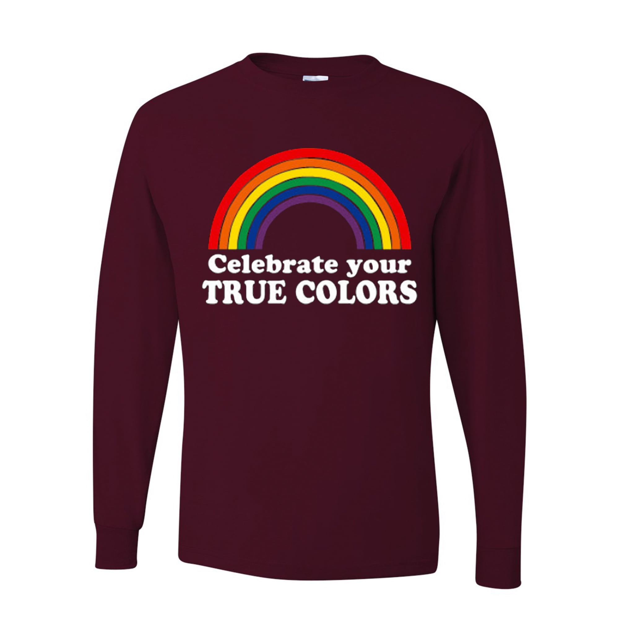 Celebrate Your True Colors LGBT Rainbow Pride Mens Long Sleeves, Maroon ...