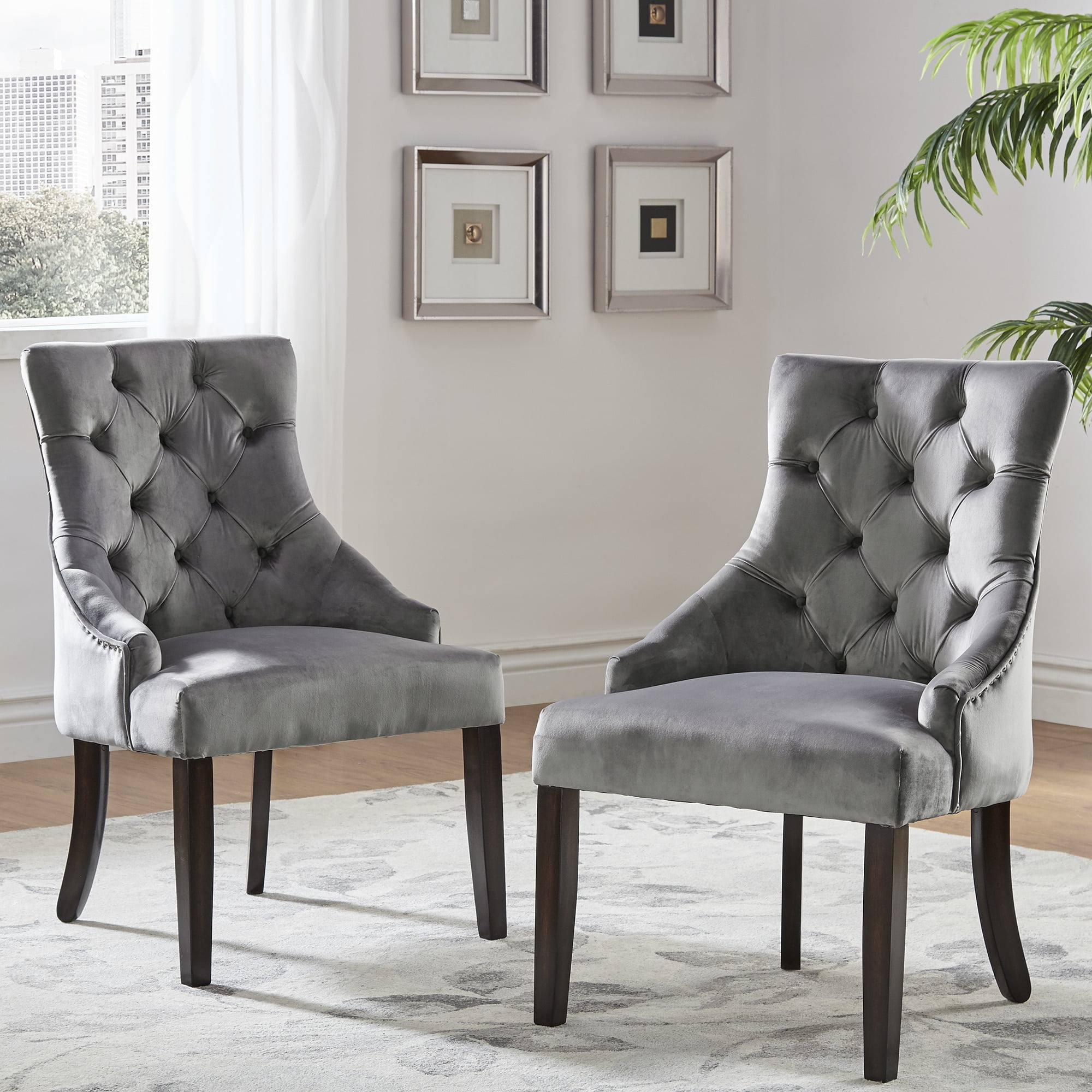 Inspire Q Benchwright Ii Velvet Button Tufted Wingback Hostess Chairs