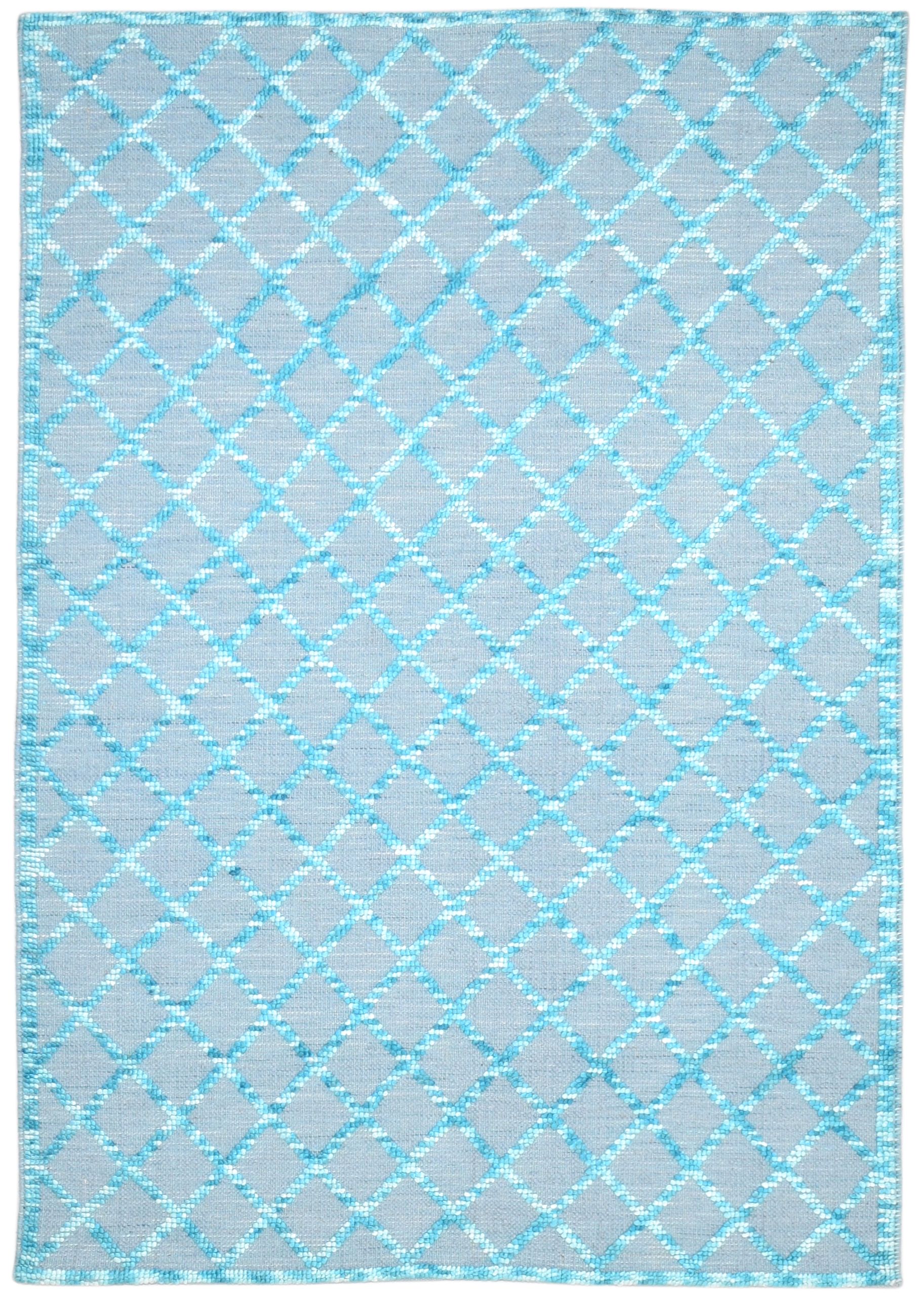 Wool Blue Rug 5' X 7' Modern Dhurrie Moroccan Trellis Room Size Carpet ...