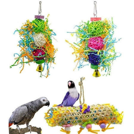 Jicidcha Bird Toys 3 Pieces Hanging Bird Parrot Chew Pecking Chewing ...