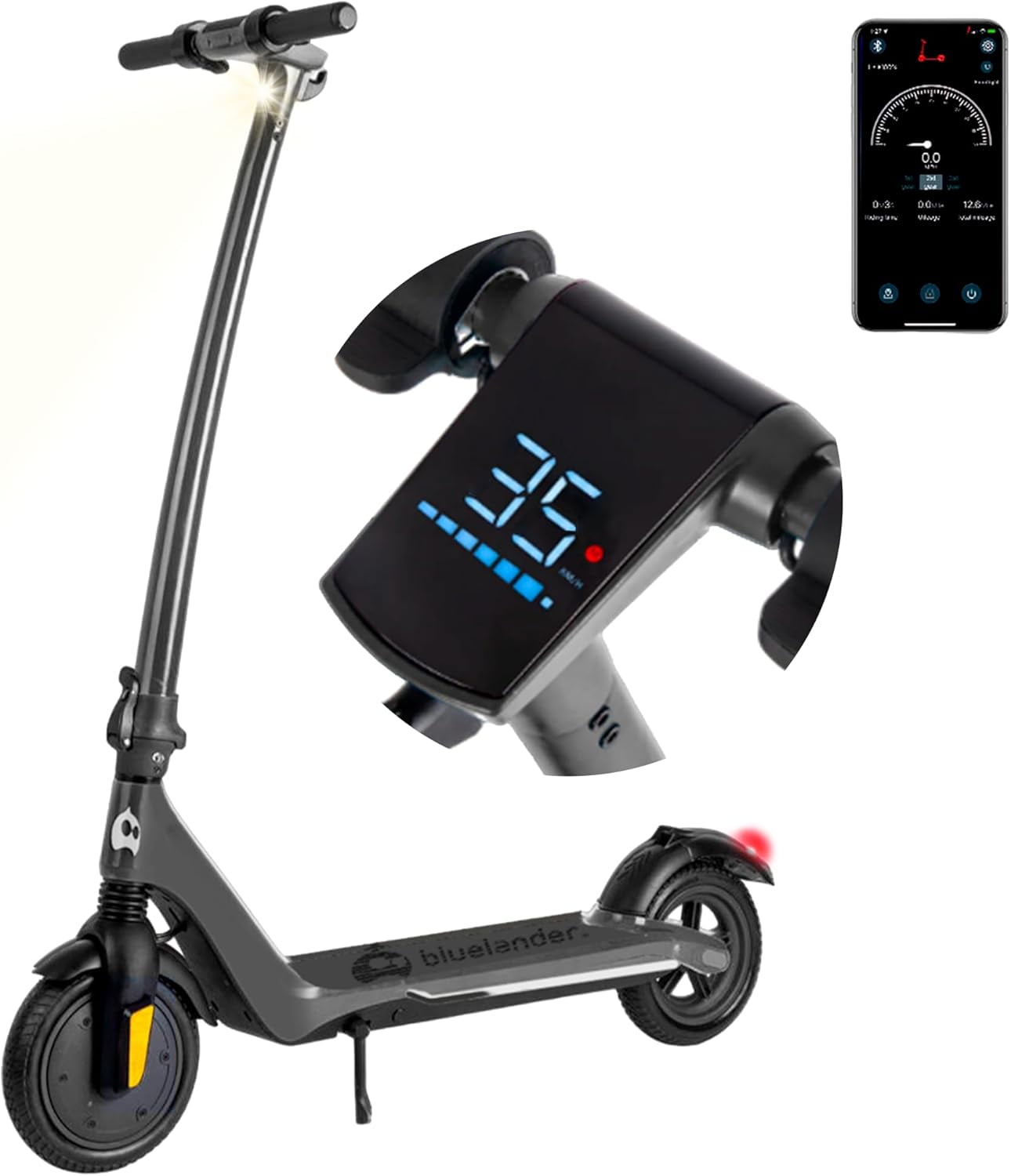 Scooter Eléctrico Bluelander E11 MAX, Plegable, Velocidad 35 KM/H, Freno de Disco, Luz LED, Gris ...