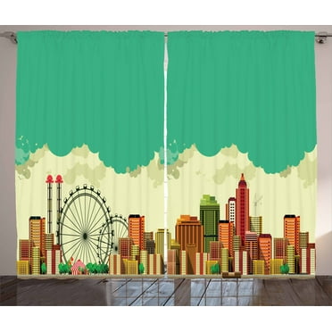 Ambesonne German Curtains 2 Panel Set, Colorful Street Houses, 108" x ...