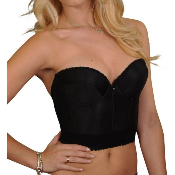Womens Carnival 203 Satin Low Plunge Longline Bustier Bra Black 34d