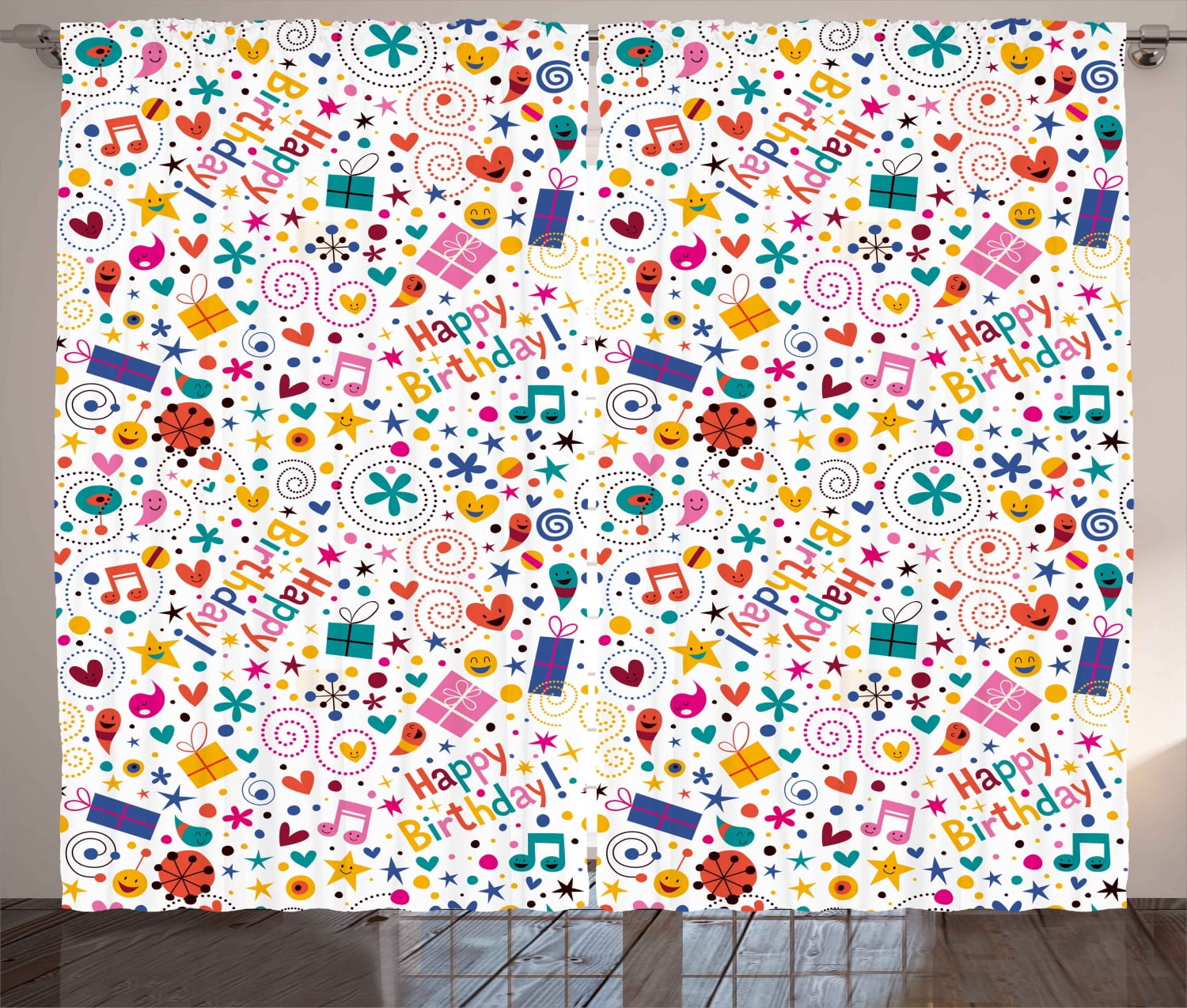 Birthday Decorations Curtains 2 Panels Set, Dotted Spirals Stars Hearts ...