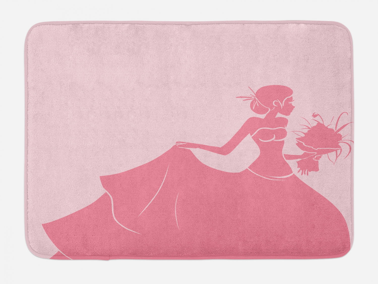 Bridal Shower Bath Mat, Bride in Pink Wedding Dress with Flowers ...