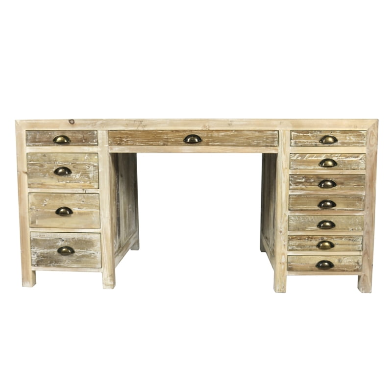 Manhattan Beach Cade 63" 12-Drawer Farmhouse Solid Wood Desk in Natural ...