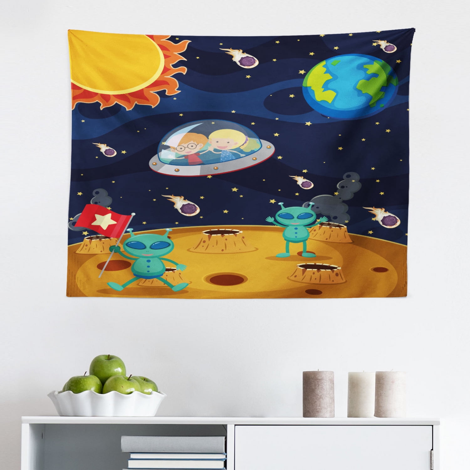 Alien Tapestry, Monsters Funny Silly Faces Cartoon, Fabric Wall Hanging ...