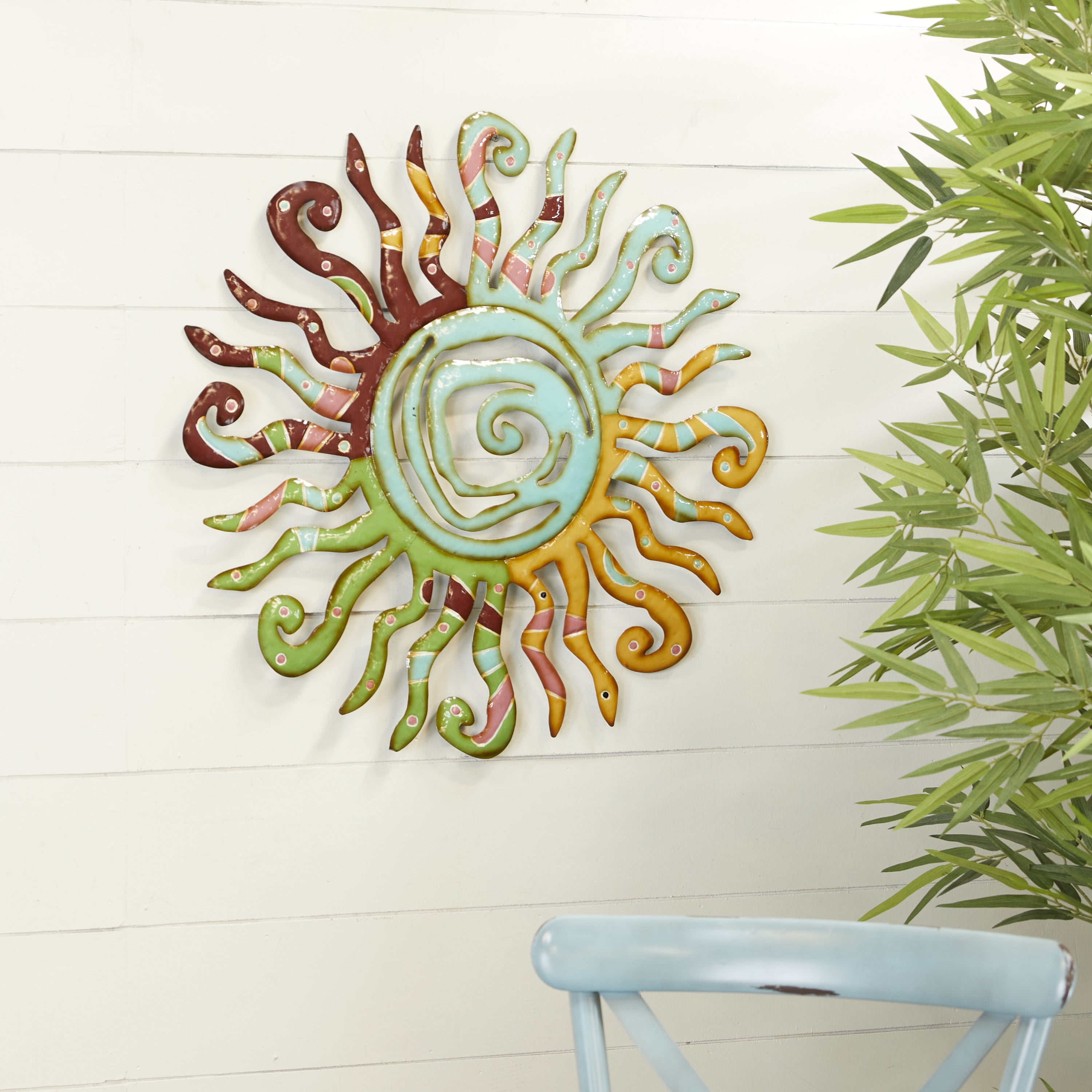 DecMode Multi Colored Metal Indoor Outdoor Sun Wall Decor with Abstract ...