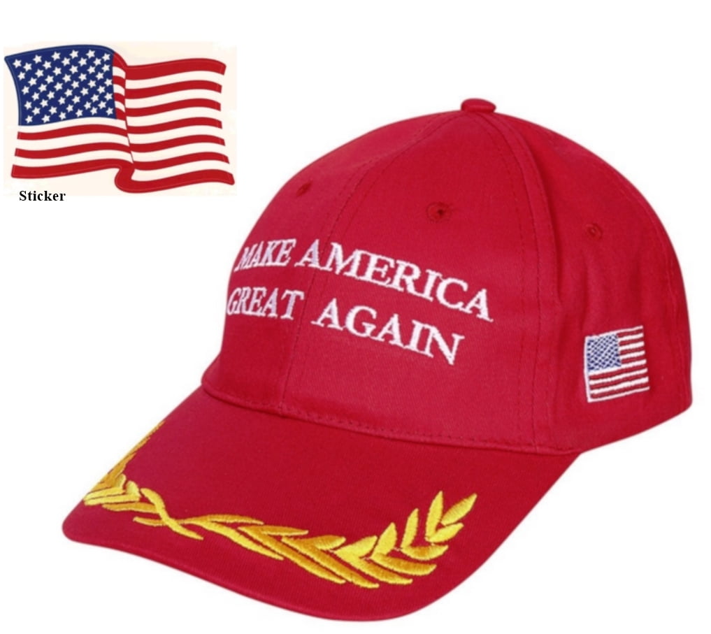 Make America Great Again Trump Red Cap Hat With Flag Sticker, CAP-1 ...