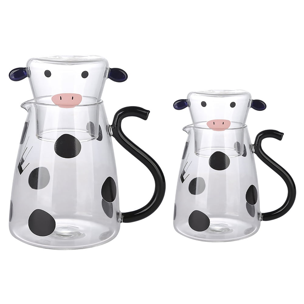 1 Set Glass Carafe Pitcher with Glass Mug Cute Cow Glass Tea Pitcher ...