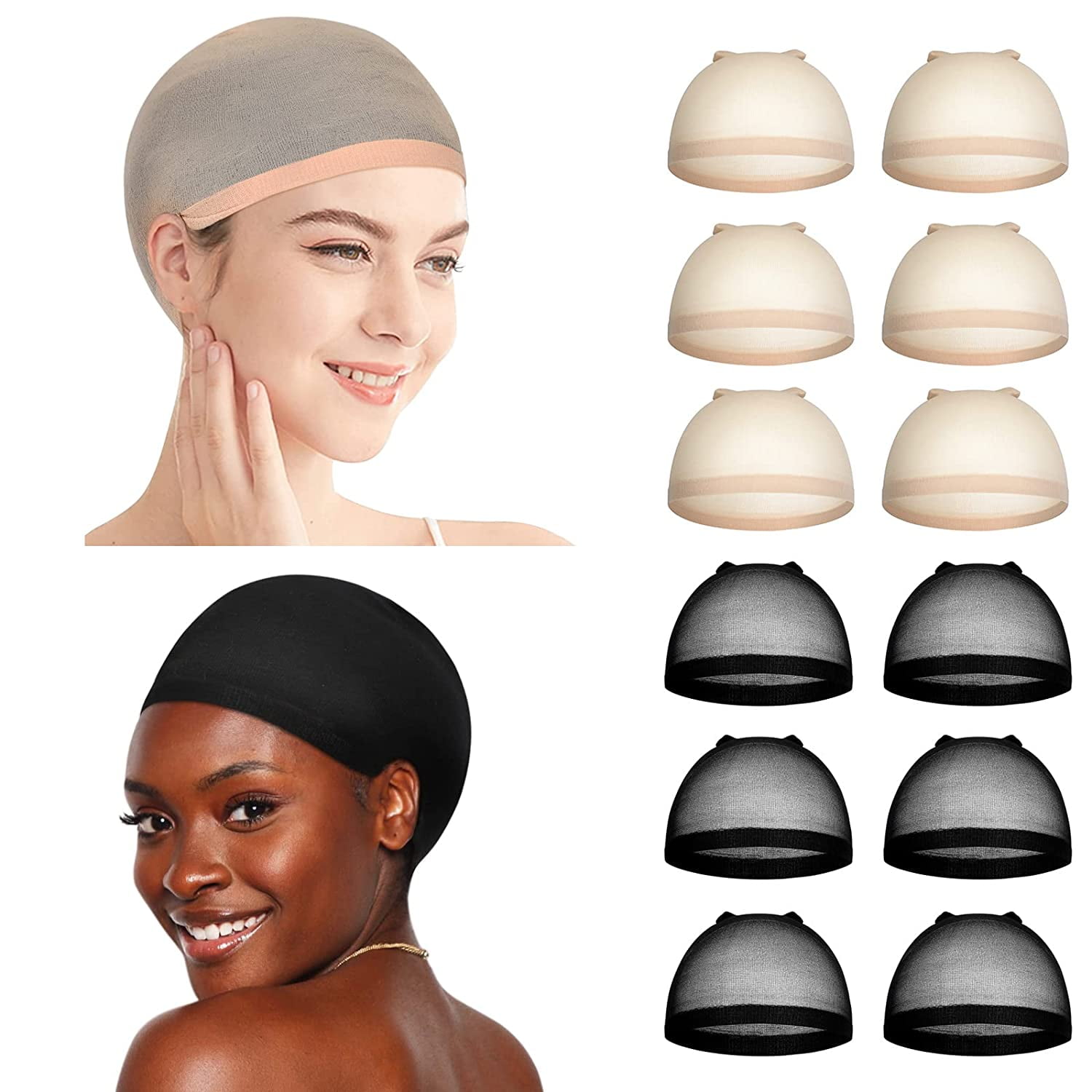 12 Pieces Stretchy Nylon Wig Caps for Women Lace Front Wig Bald Stocking Caps for Wigs Nude And ...
