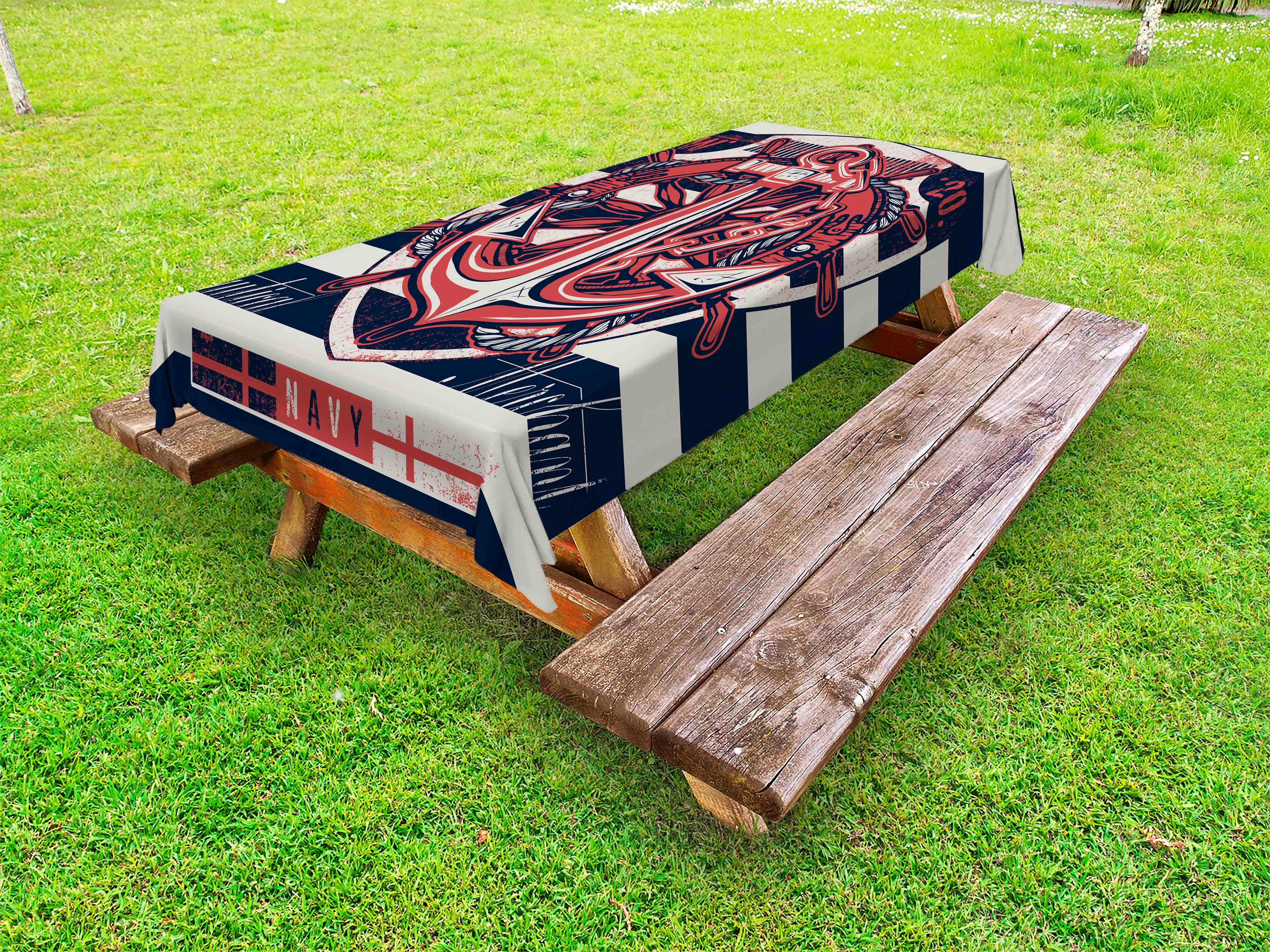 Anchor Outdoor Tablecloth, Marine Symbol Design Rudder Rope Anchor ...