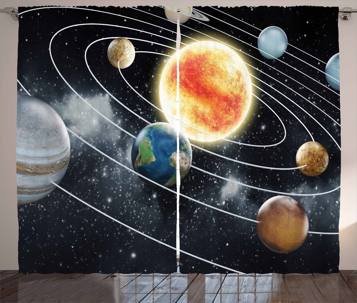 Outer Space Curtains 2 Panels Set, Solar System with Eight Planets ...