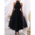 Black Halter Neck Tulle High Waist A-Line Midi Dress With Backless ...