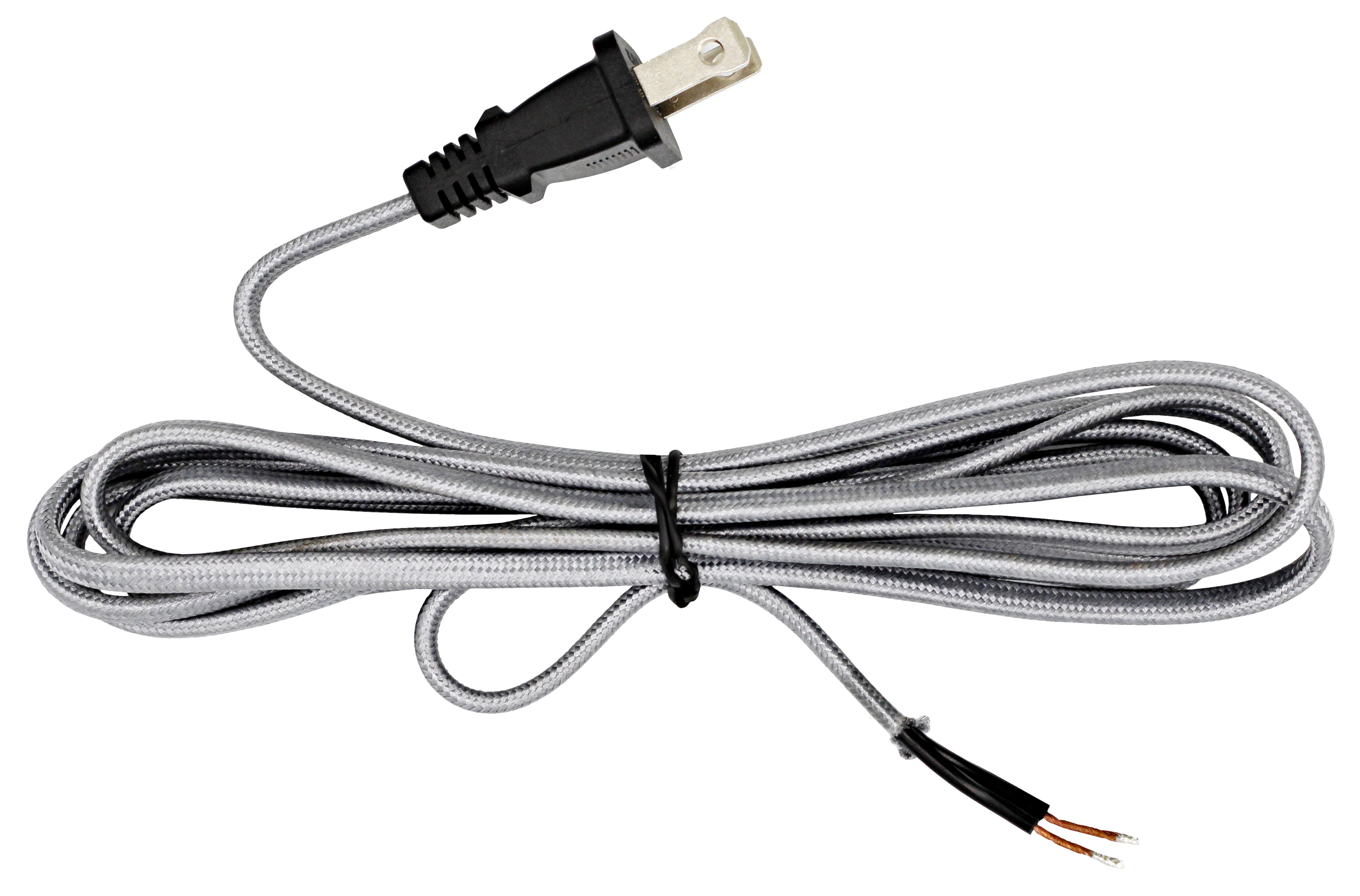 Silver Rayon Cloth Covered Electric Lamp Cord with End Plug, Stripped ...