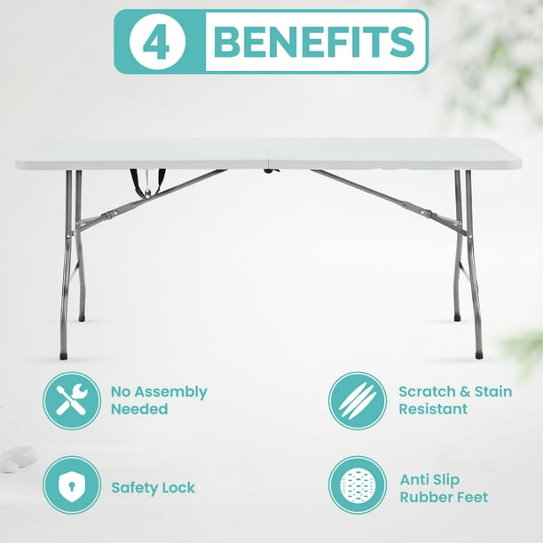 6ft Folding Table Multipurpose Foldable Dinner Table Portable Folding Rectangular Resin Table ...